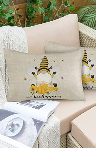 Yellow Honey Summer Bee Dwarf Spring Flower Outdoor Pillow Cover 12x20 Inch Cushion Sham Case, Waterproof Decorative Lumbar Throw Pillowcase for Outside Garden Patio Porch Couch Chair Tent