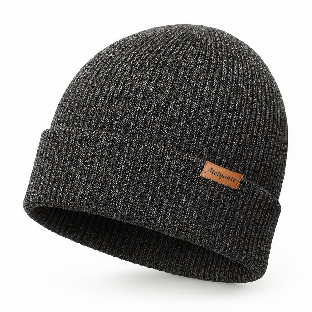 Meiyante Beanie Hats for Men & Women - Warm Stocking Caps for Men & Women, Cuffed Knit Thermal Hats, Gift for Him & Her - Charcoal Gray Beanie - Stocking Stuffers for Women Men Under 10
