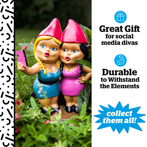 BigMouth Inc The Selfie Sisters Garden Gnome, 9-inch Tall Funny Lawn Gnome Statue, Weatherproof Garden Decoration