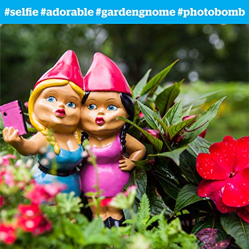 BigMouth Inc The Selfie Sisters Garden Gnome, 9-inch Tall Funny Lawn Gnome Statue, Weatherproof Garden Decoration
