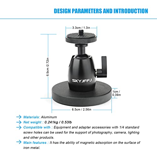 Magnetic Camera Stand Magnetic Foot Mini Ball Head Heavy Duty Metal Securely Attaches to Steel or Other Magnetic Surfaces