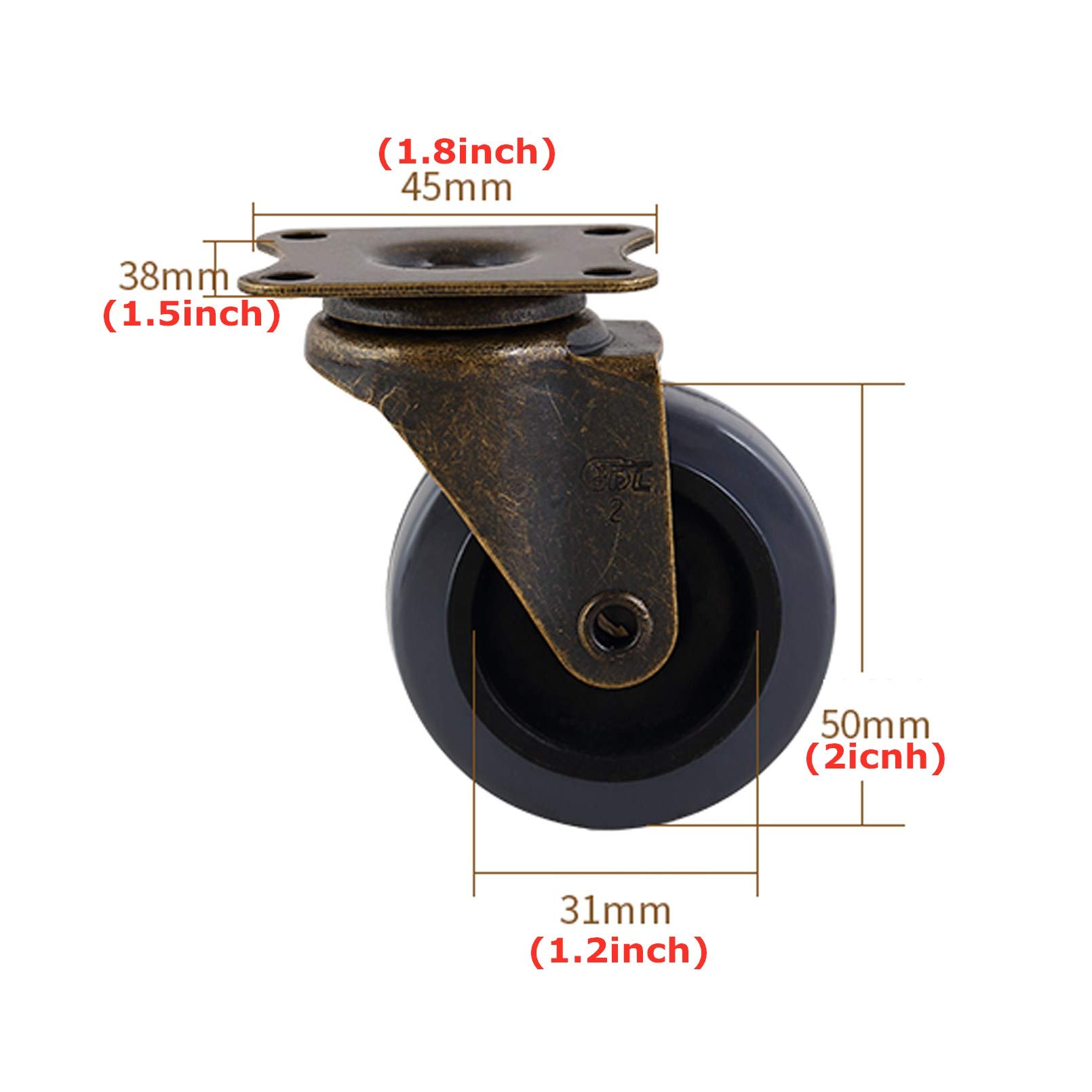 4PCS European Style Castor Wheels for Desks,Chairs,Coffee Tables,Retro Sofa Universal Caster,Universal 360 Degree Swivel Castors,2inch/50mm Nylon Roller,Iron Flat,Antique Copper