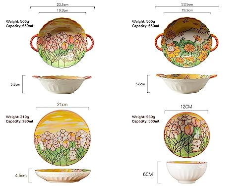 CYNHRWWW Handmade Ceramic Salad Bowl Set Of 2,Ceramic Pasta Bowl - Kitchen Dish Microwave And Dishwasher Safe