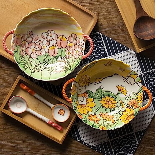 CYNHRWWW Handmade Ceramic Salad Bowl Set Of 2,Ceramic Pasta Bowl - Kitchen Dish Microwave And Dishwasher Safe