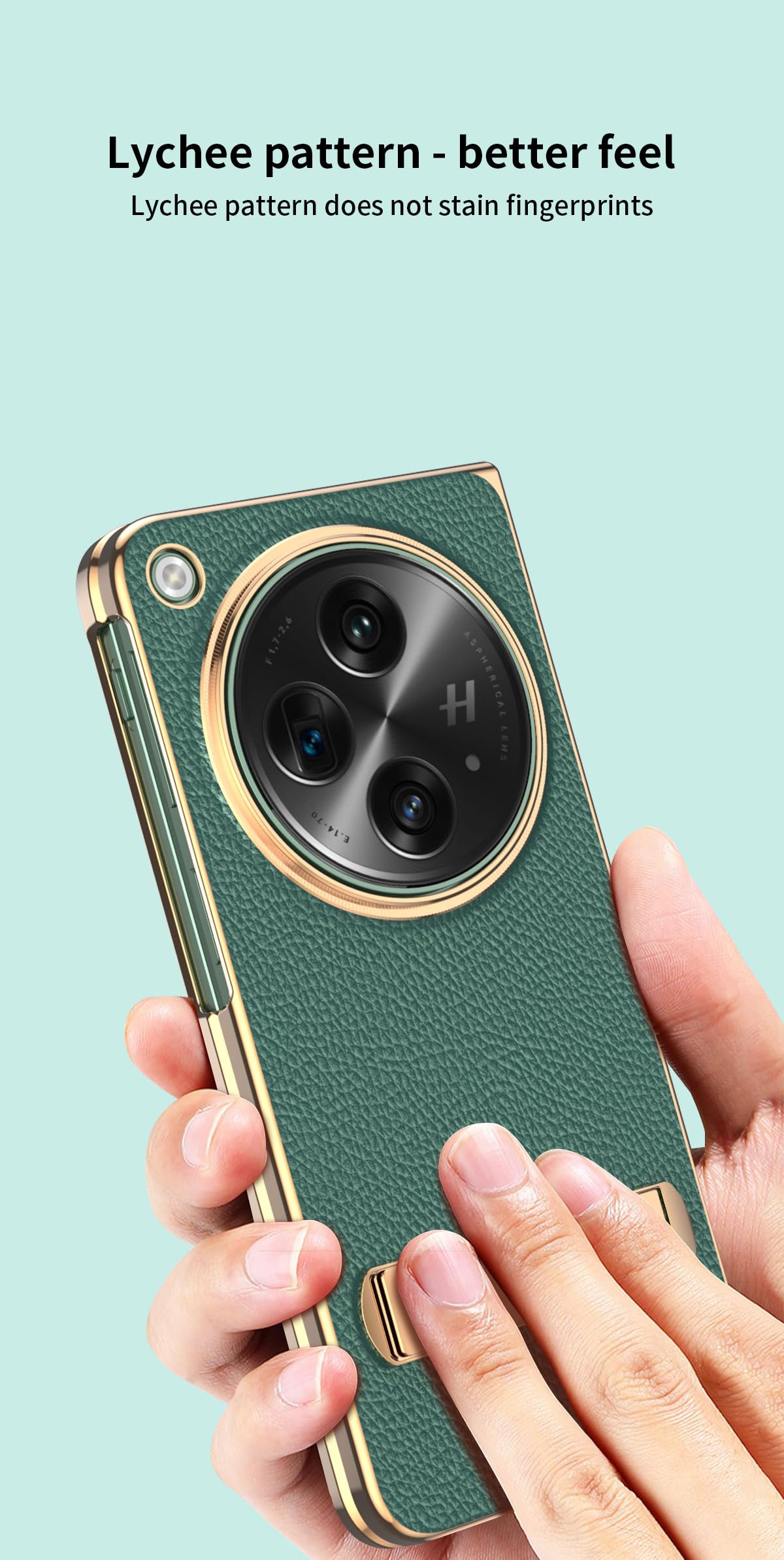 Mangix for OnePlus Open Case,Luxury Premier Genuine Leather,Full Body Hinge Protection,Built-in Screen Protector,Kickstand Drop Proof Protective Cover (Green)