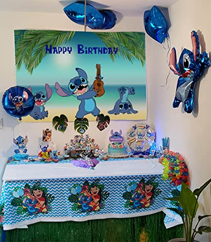 Tropical Luau Happy Birthday Backdrop and Tablecloth for Kids Boys Baby Shower Birthday Party Supplies Decorations 5x3ft, Green
