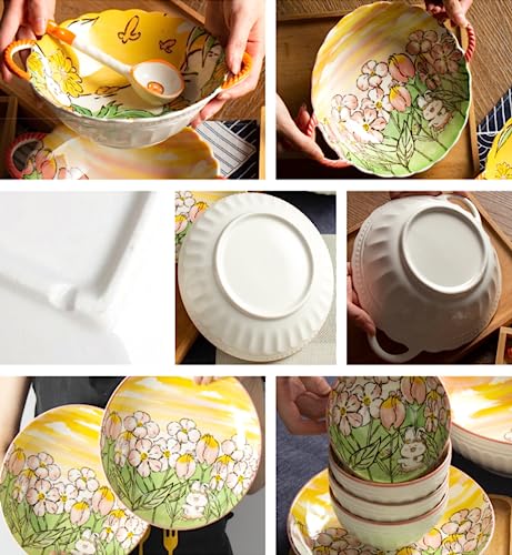 CYNHRWWW Handmade Ceramic Salad Bowl Set Of 2,Ceramic Pasta Bowl - Kitchen Dish Microwave And Dishwasher Safe