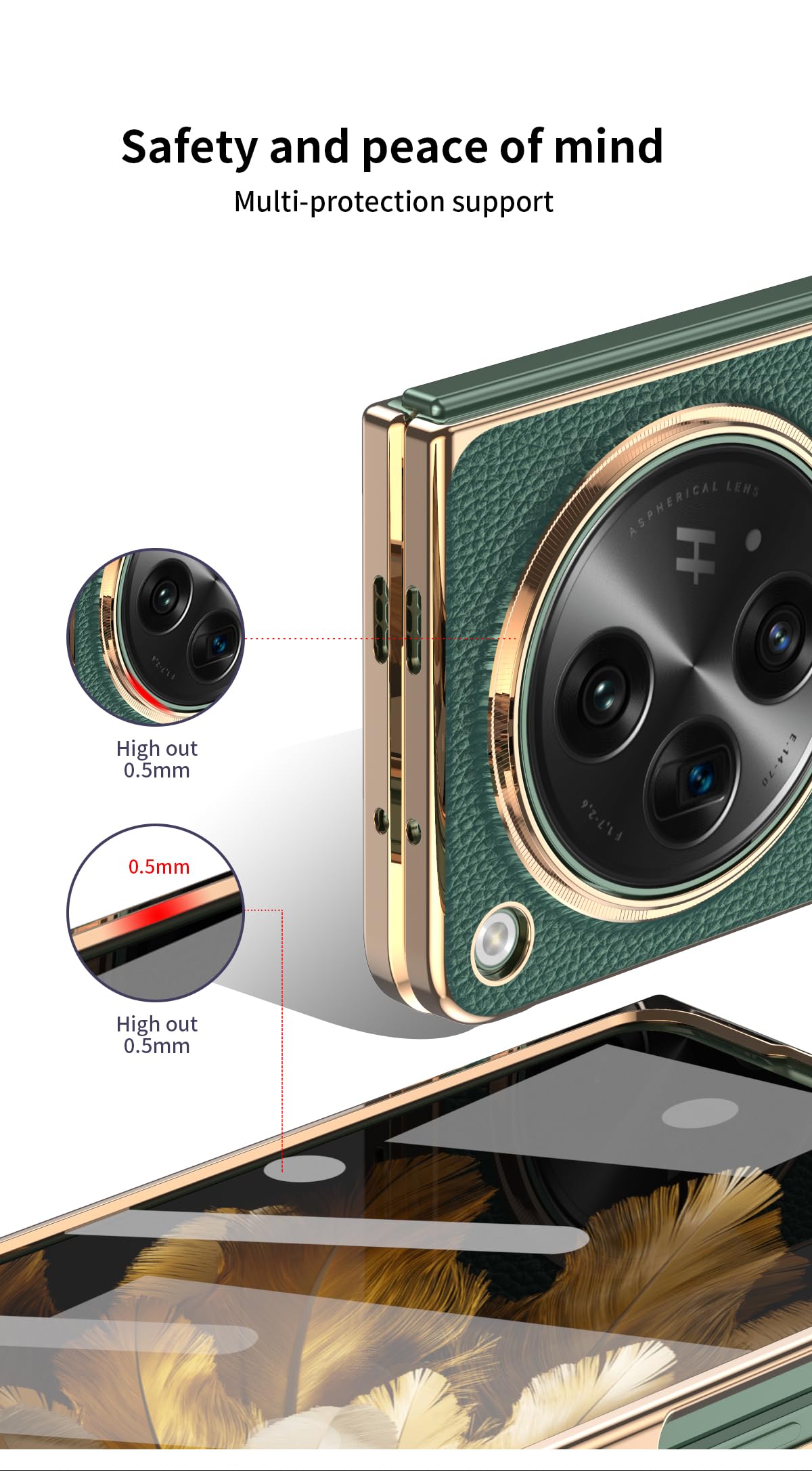 Mangix for OnePlus Open Case,Luxury Premier Genuine Leather,Full Body Hinge Protection,Built-in Screen Protector,Kickstand Drop Proof Protective Cover (Green)