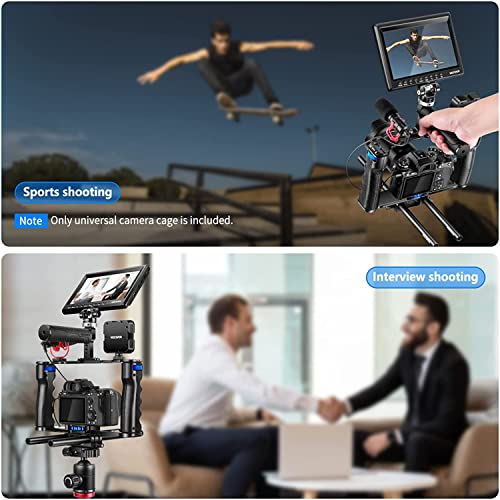 NEEWER Aluminum Alloy Camera Cage, Filmmaking Rig with Top Handle, Dual Grips & Arca Type Base, Compatible with Sony A7S III A7IV A6600 Canon EOS R5C R5 R6 DSLR/Mirrorless Cameras - VS107, Blue