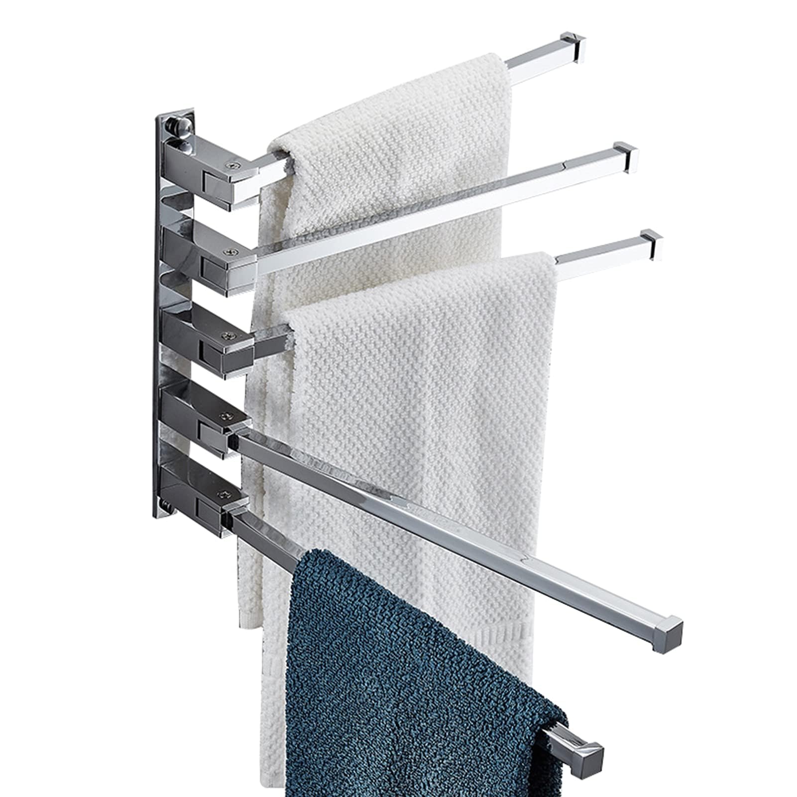Towel Bar Folding, Bath Swivel Towel Holder Rack Space Bathroom Adjustable Hand Pull Out Folding Arm Hanger Holder Multi Bar Wall Mount Polished Finish,5 Strokes,Silver
