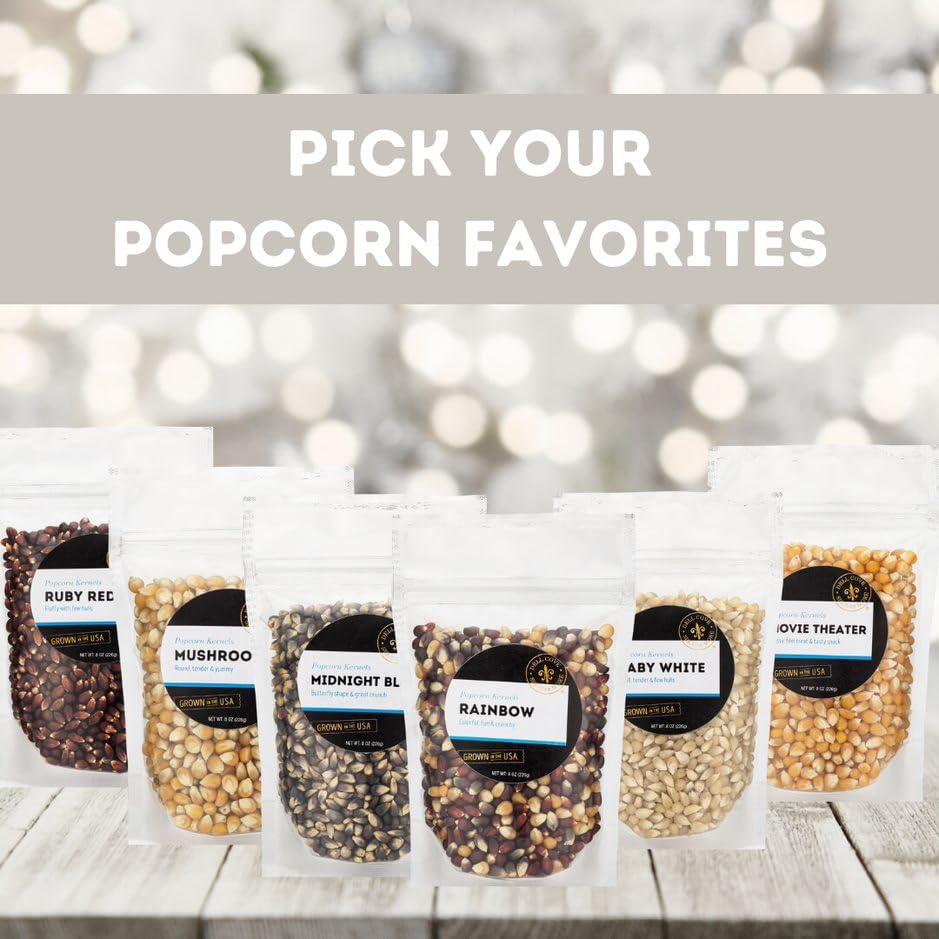 Custom Movie Popcorn Gift Set β Pick Your Set of 4 | Variety Popcorn Kernel Gift Set | Non-GMO Snacks & Gluten Free Popcorn + Accessories with Ready Black Gift Box by Dell Cove Spices and More