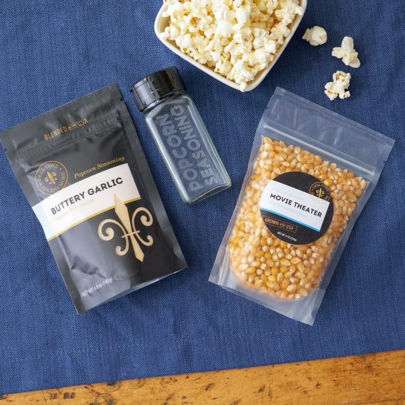 Custom Movie Popcorn Gift Set β Pick Your Set of 4 | Variety Popcorn Kernel Gift Set | Non-GMO Snacks & Gluten Free Popcorn + Accessories with Ready Black Gift Box by Dell Cove Spices and More