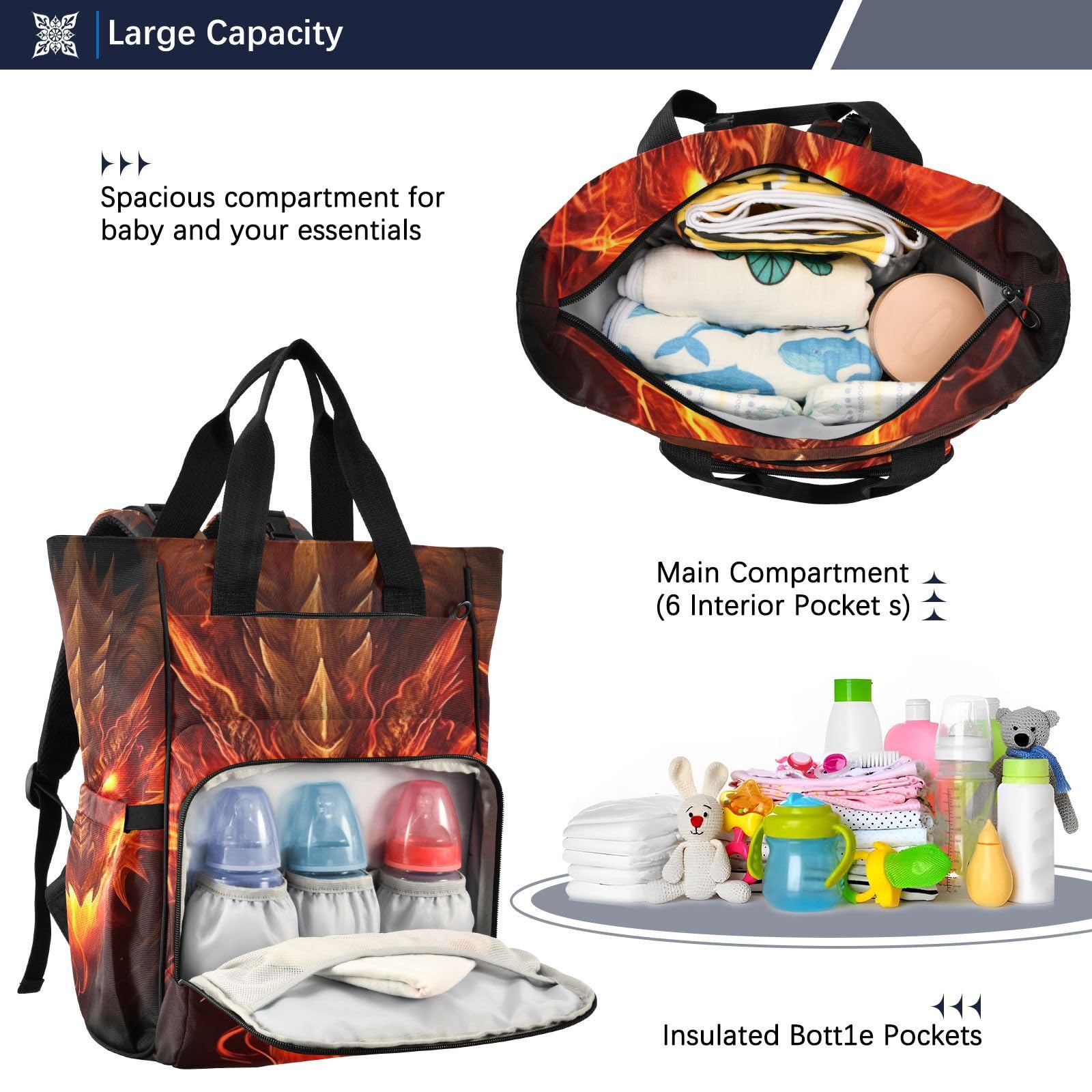 xigua Dragon Head Red Diaper Bag Backpack Multi Function Baby Changing Bags Waterproof Large Capacity Travel Back Pack for Mom Dad