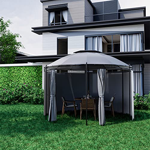 Tangkula 11.5x11.5 ft Round Patio Gazebo, 2-Tier Dome Gazebo with Removable Side Curtains, Heavy Duty Steel Frame, Outdoor Gazebo Pavilion for Backyard, Deck, Poolside, Garden (Grey)