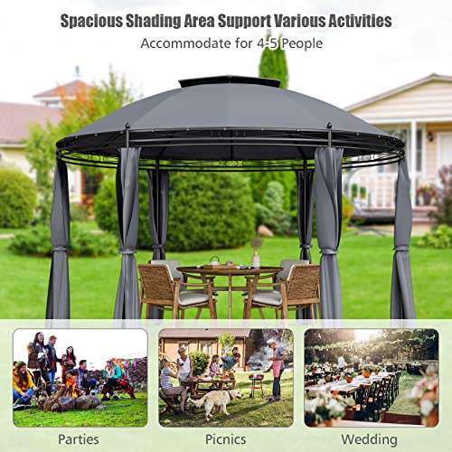 Tangkula 11.5x11.5 ft Round Patio Gazebo, 2-Tier Dome Gazebo with Removable Side Curtains, Heavy Duty Steel Frame, Outdoor Gazebo Pavilion for Backyard, Deck, Poolside, Garden (Grey)