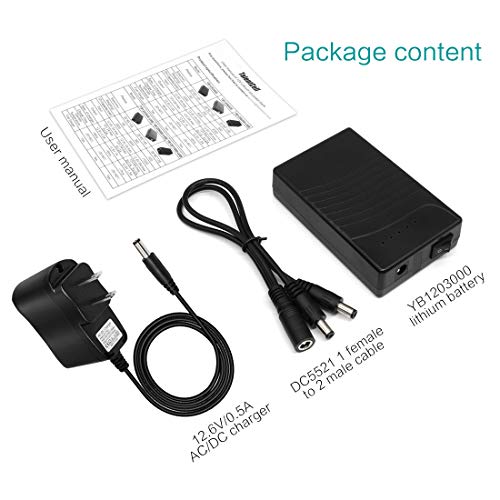 TalentCell Rechargeable 12V DC Output Lithium ion Battery Pack for LED Strip/Light/Panel/Amplifier and CCTV Camera with Charger, Multi-led Indicator Black (3000mAh)