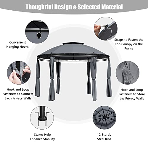 Tangkula 11.5x11.5 ft Round Patio Gazebo, 2-Tier Dome Gazebo with Removable Side Curtains, Heavy Duty Steel Frame, Outdoor Gazebo Pavilion for Backyard, Deck, Poolside, Garden (Grey)