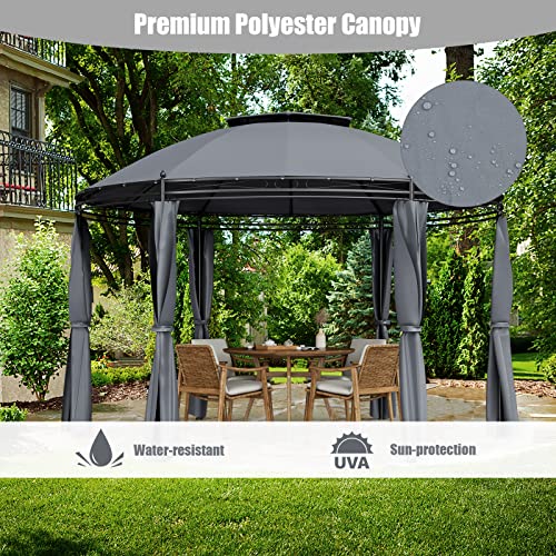 Tangkula 11.5x11.5 ft Round Patio Gazebo, 2-Tier Dome Gazebo with Removable Side Curtains, Heavy Duty Steel Frame, Outdoor Gazebo Pavilion for Backyard, Deck, Poolside, Garden (Grey)