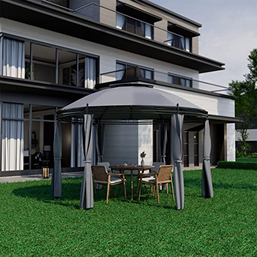Tangkula 11.5x11.5 ft Round Patio Gazebo, 2-Tier Dome Gazebo with Removable Side Curtains, Heavy Duty Steel Frame, Outdoor Gazebo Pavilion for Backyard, Deck, Poolside, Garden (Grey)