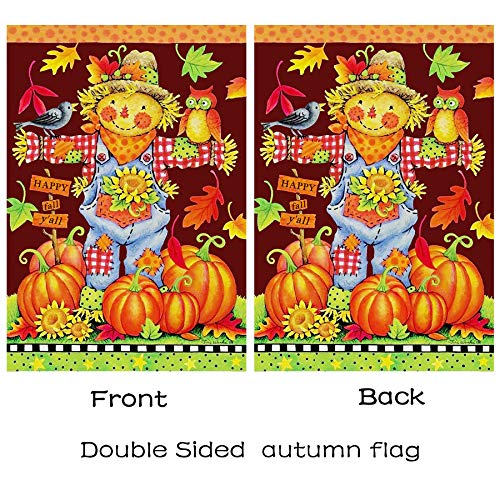 Happy Fall Garden Flags,Double Sided Autumn Flag Scarecrow Harvest Pumpkin Yard Decorations Fall House Flags 12 x 18 Inch Small Fall Yard Garden Flags