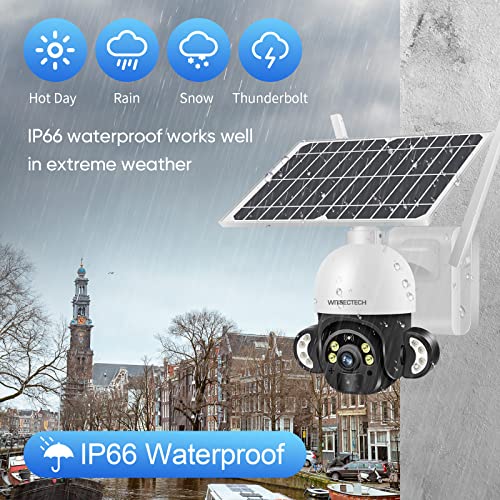WITSECTECH 4G LTE Cellular Security Camera with SIM(Verizon AT&T T-Mobile) Solar Outdoor Camera 2K Live Video,360° PTZ,Night Vision,Spotlight,PIR Motion Alerts,Cloud Storage- No WiFi Camera