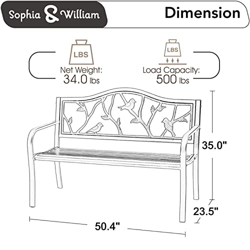Sophia & William Outdoor Garden Park Bench Patio Metal Bench, Steel Frame Bench with Backrest and Armrests for Porch, Lawn, Balcony, Backyard and Indoor, Bronze