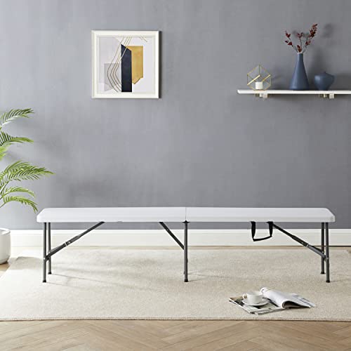 Naomi Home Resin Folding Soccer Bench, Foldable Garden Bench, Weatherproof White Bench, 6 Seat Narrow Folding Table, Outdoor Picnic Benches, 1.4 Feet Fold-Up Bench White