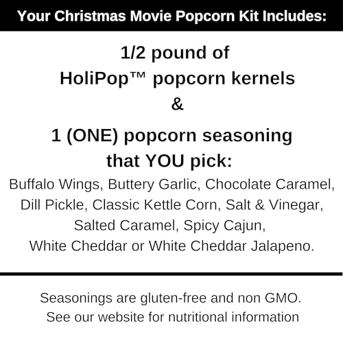 Christmas Movie Popcorn Kit - Half-Pound of Holipop Popcorn and Salt and Vinegar Seasoning