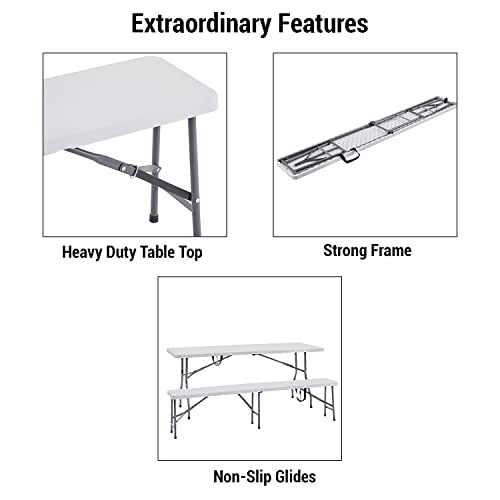 Naomi Home Resin Folding Soccer Bench, Foldable Garden Bench, Weatherproof White Bench, 6 Seat Narrow Folding Table, Outdoor Picnic Benches, 1.4 Feet Fold-Up Bench White