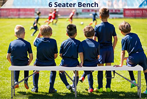 Naomi Home Resin Folding Soccer Bench, Foldable Garden Bench, Weatherproof White Bench, 6 Seat Narrow Folding Table, Outdoor Picnic Benches, 1.4 Feet Fold-Up Bench White