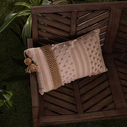 Foreside Home & Garden Tan Pulled Knot 14X22 Hand Woven Filled Outdoor Pillow