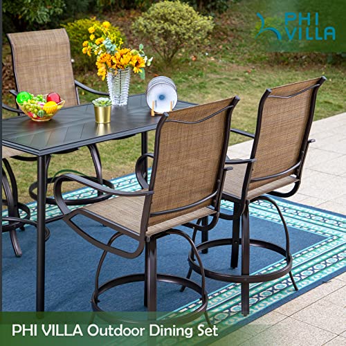 PHI VILLA Outdoor Patio Swivel Bar Stools Set of 2, Quick-Drying and Metal Frame Durable and Sturdy, Waterproof, Rustproof,UV-Resistant for Garden, Yard, Poolside