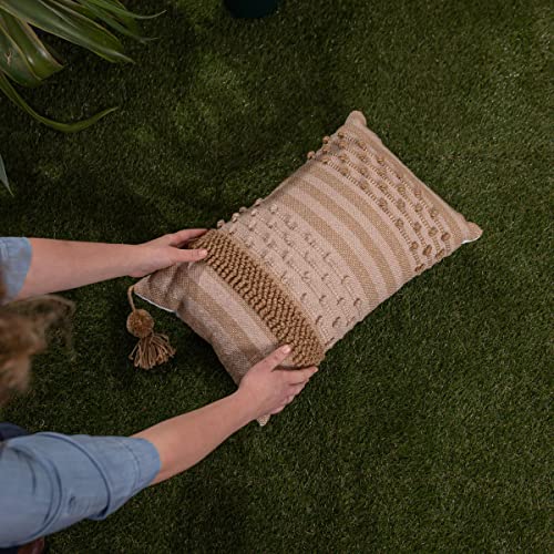 Foreside Home & Garden Tan Pulled Knot 14X22 Hand Woven Filled Outdoor Pillow