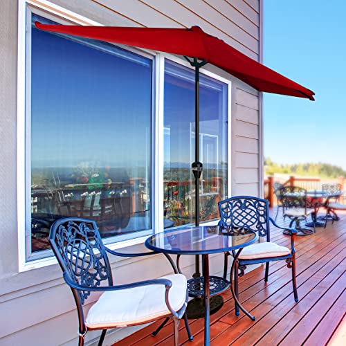 Pure Garden 9-Foot Half Patio Umbrella β Easy Crank Semicircle Opening Shade Canopy β For Against a Wall, Porch, or Balcony Furniture (Red)