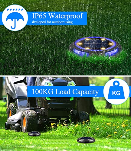 Ansody Solar Powered Ground Lights,6 LED+4 Blue Side Lights,14 Hrs Lighting 1000mA Battery IP65 Waterproof,Solar Driveway Garden Light,Landscape Lighting for Lawn Pathway Porch 8 Pack