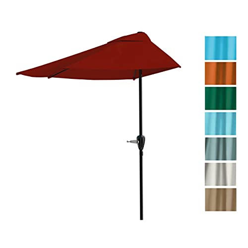 Pure Garden 9-Foot Half Patio Umbrella β Easy Crank Semicircle Opening Shade Canopy β For Against a Wall, Porch, or Balcony Furniture (Red)