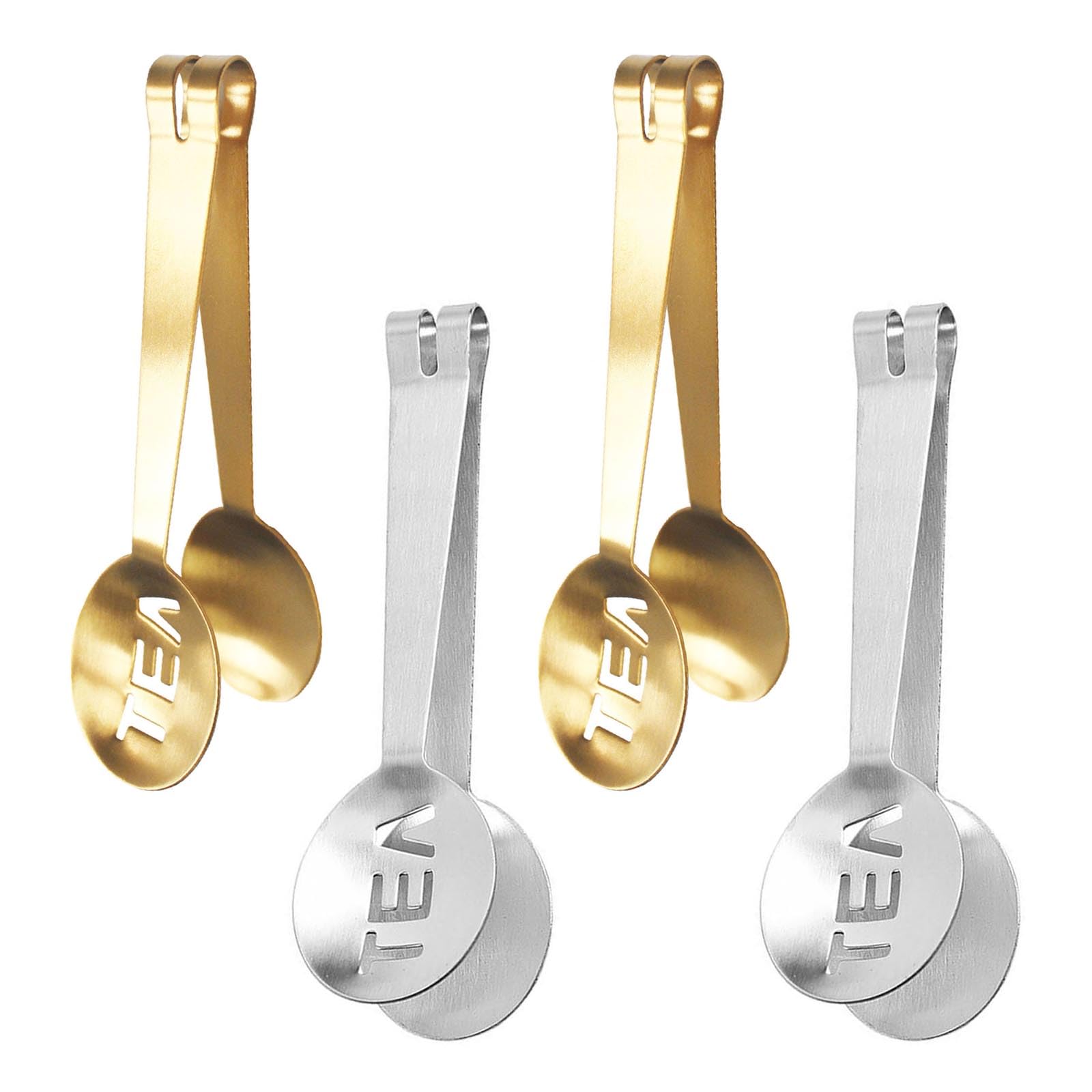 Ousyaah Tea Bag Squeezer (4 Pack), Stainless Steel Oval Tea Bag Squeezer Tongs, Tea Filter Coffee Bag Clamp Tea Strainer Grip Holder Lemon Slice Clip, Mini Ice Sugar Tongs Tea Bag Spoon