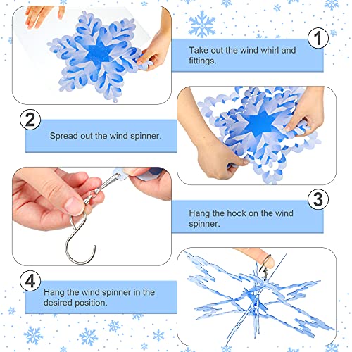 Christmas 3D Snowflake Wind Spinner, Stainless Steel Wind Spinner Christmas Wind Spinner Hanging Wind Chime with Swivel Hook for Indoor Outdoor Garden Decoration, 12 Inch White