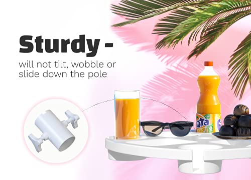 Skywin Umbrella Tray - 19" Beach Umbrella Table Tray with Compartments for Cups and Snacks Great for Beaches, Gardens, Yards, Patios - Universal Pole Fit (Large, White)