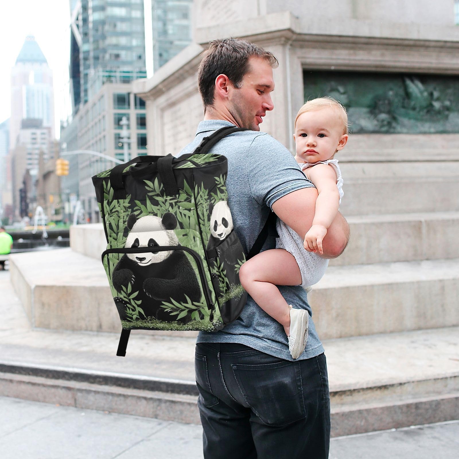 xigua Panda Bear Black Diaper Bag Backpack Multi Function Baby Changing Bags Waterproof Large Capacity Travel Back Pack for Mom Dad