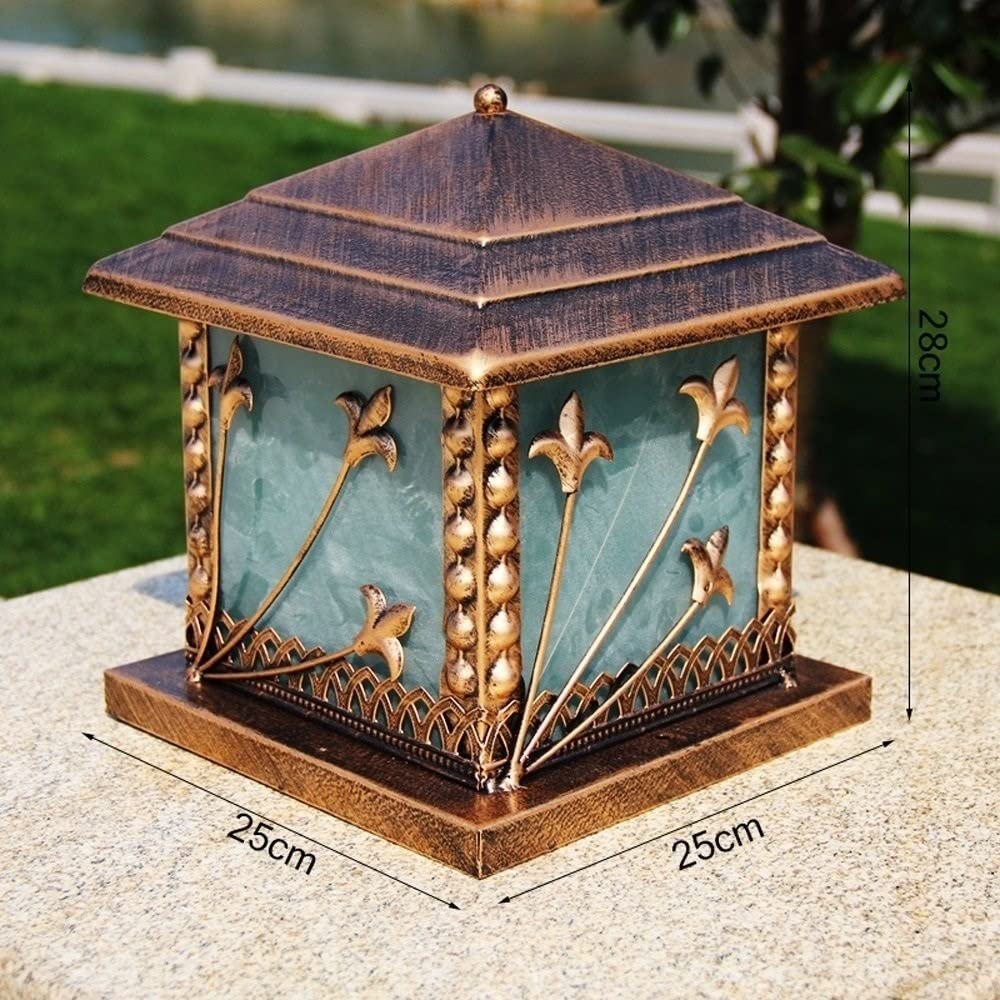 MODEBHD 28cm, Outdoor Courtyard Lawn Pillar Lamp Square Antique Metal Column Post Light Rainproof Waterproof European Home Decor Villa Fence Garden Wall Sconce Lantern External Safety Lighting