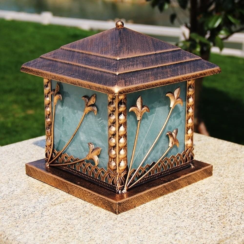 MODEBHD 28cm, Outdoor Courtyard Lawn Pillar Lamp Square Antique Metal Column Post Light Rainproof Waterproof European Home Decor Villa Fence Garden Wall Sconce Lantern External Safety Lighting