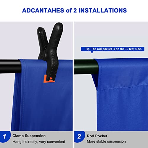 10 X 7 FT Royal Blue Screen Backdrop for Photography, Chromakey Background for Video Self Tape Audition Zoom Meeting Photoshoot Gaming YouTube, Polyester Cloth Fabric Curtain Sheet with 4 Clamps