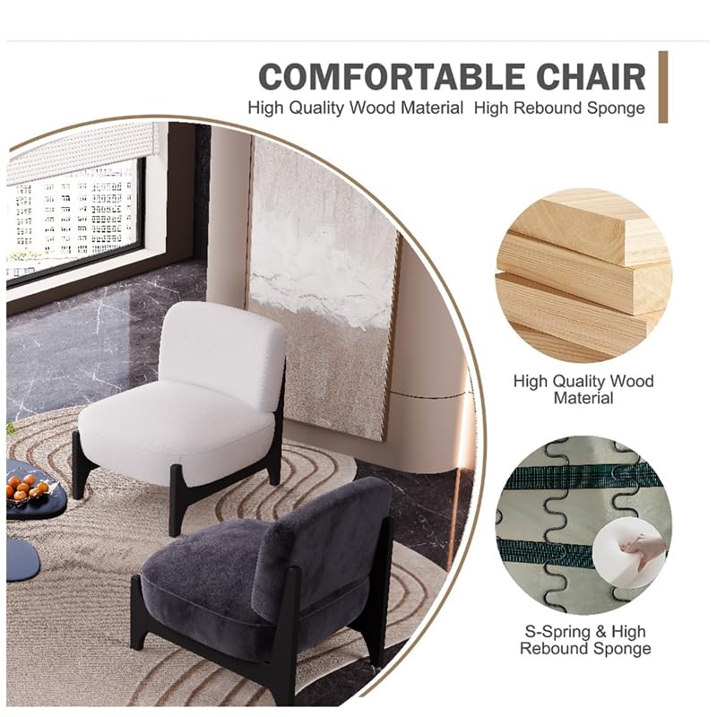 1 Piece Upholstered Velet Fabric Mid Century Modern Accent Chair with Solid Wood Frame, Comfy Armless Chair for Living Room, Bedroom, Reading, Balcony,Black
