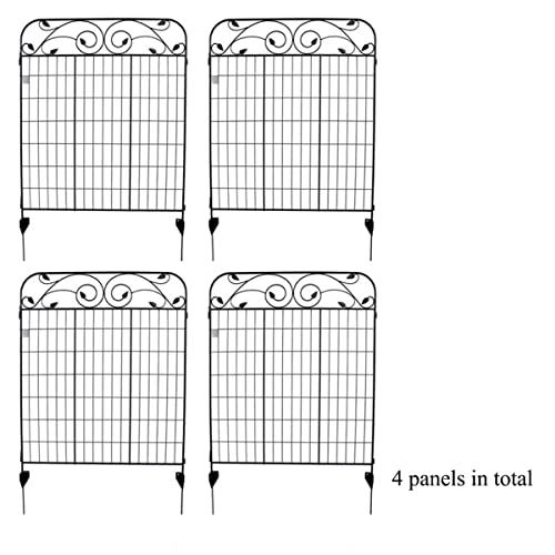 MTB Black Coated Steel Decorative Garden Fence Panel 8 Leaves, 44 x 36-inch (Pkg of 4, Linear Length 12 feet) Metal Border Folding Fence