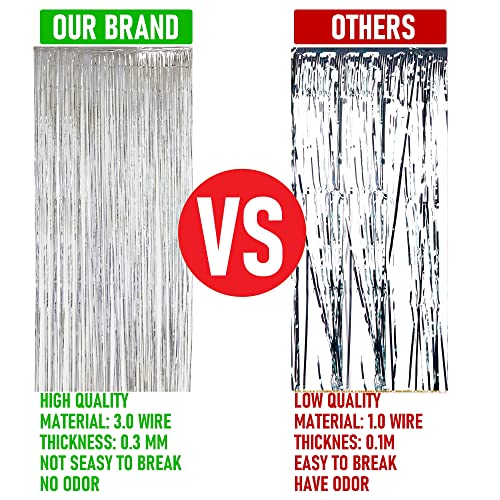 Dazzle Bright Backdrop Curtain, 3FT x 8FT Metallic Tinsel Foil Fringe Curtains Photo Booth Background for Baby Shower Party Birthday Wedding Engagement Bridal Shower (4, Silver)