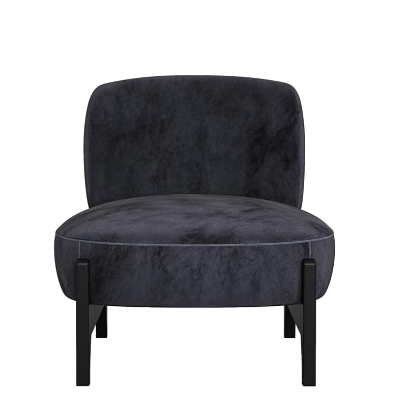 1 Piece Upholstered Velet Fabric Mid Century Modern Accent Chair with Solid Wood Frame, Comfy Armless Chair for Living Room, Bedroom, Reading, Balcony,Black