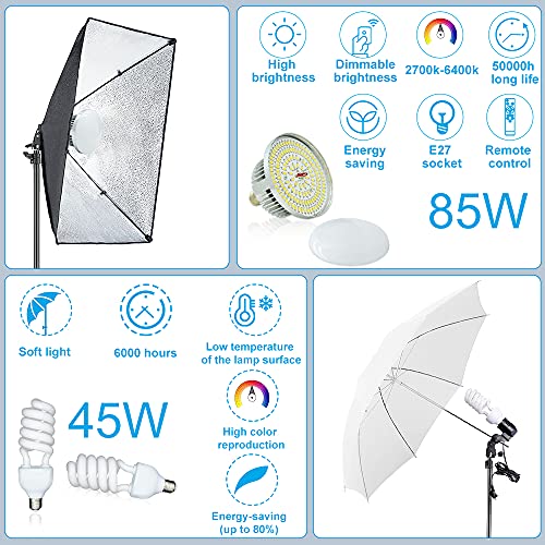 [Upgraded LED Bulb] Photography Lighting Kit 8.5x10ft Backdrop Support System and LED Softbox Set, 6400K Bulbs, Umbrella, Video Studio Continuous Lighting Kit for Photo Studio, and Video Shooting