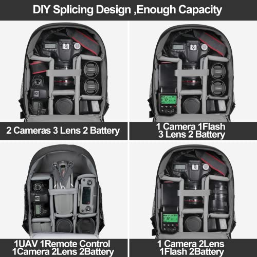 EMART Camera Backpack with Removable Padded Dividers and Rain Cover, Camera Bag for SLR DSLR Mirrorless, Waterproof Camera cases for Sony Canon Nikon, Tripod, 13" Laptop (Only Camera Backpack)