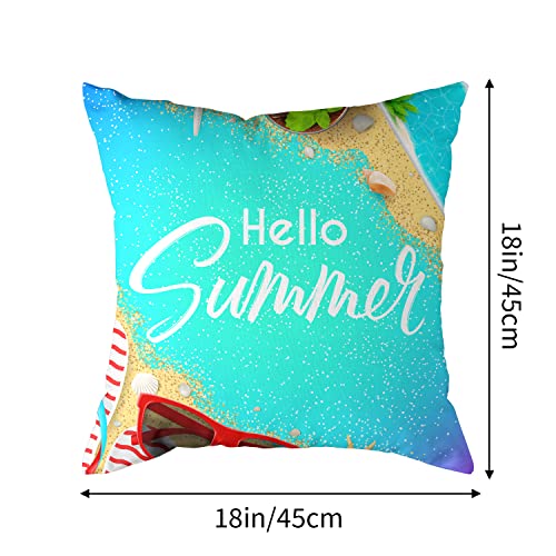 Outdoor Summer Pillow Covers 18x18 inch Set of 2 Teal Hello Sunshine Decorative Throw Pillow Covers Pillowcase Summer Decorations for Patio Garden Porch (18"x18", Hello Summer)